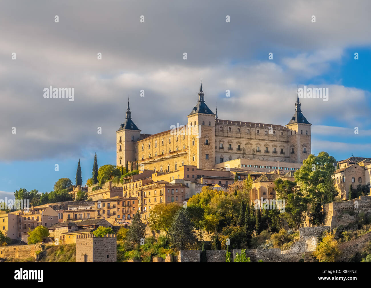 The Alcazar of Toledo, a historical stone fortification located in the ...