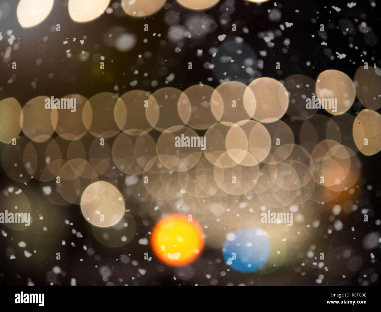 Defocused christmas lights, bokeh background with yellow and blue ...