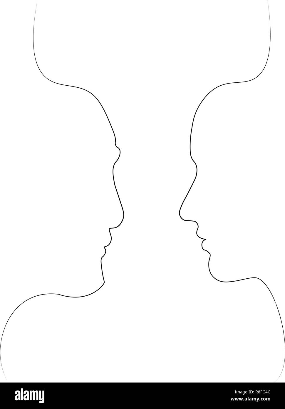Two silhouettes of people drawn with one line. Simple vector ...