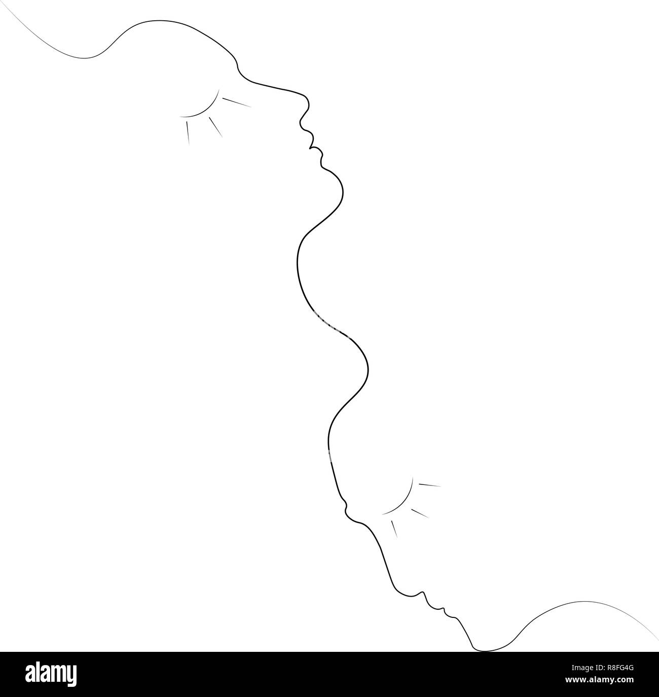 Two silhouettes of people drawn with one line. Simple vector ...