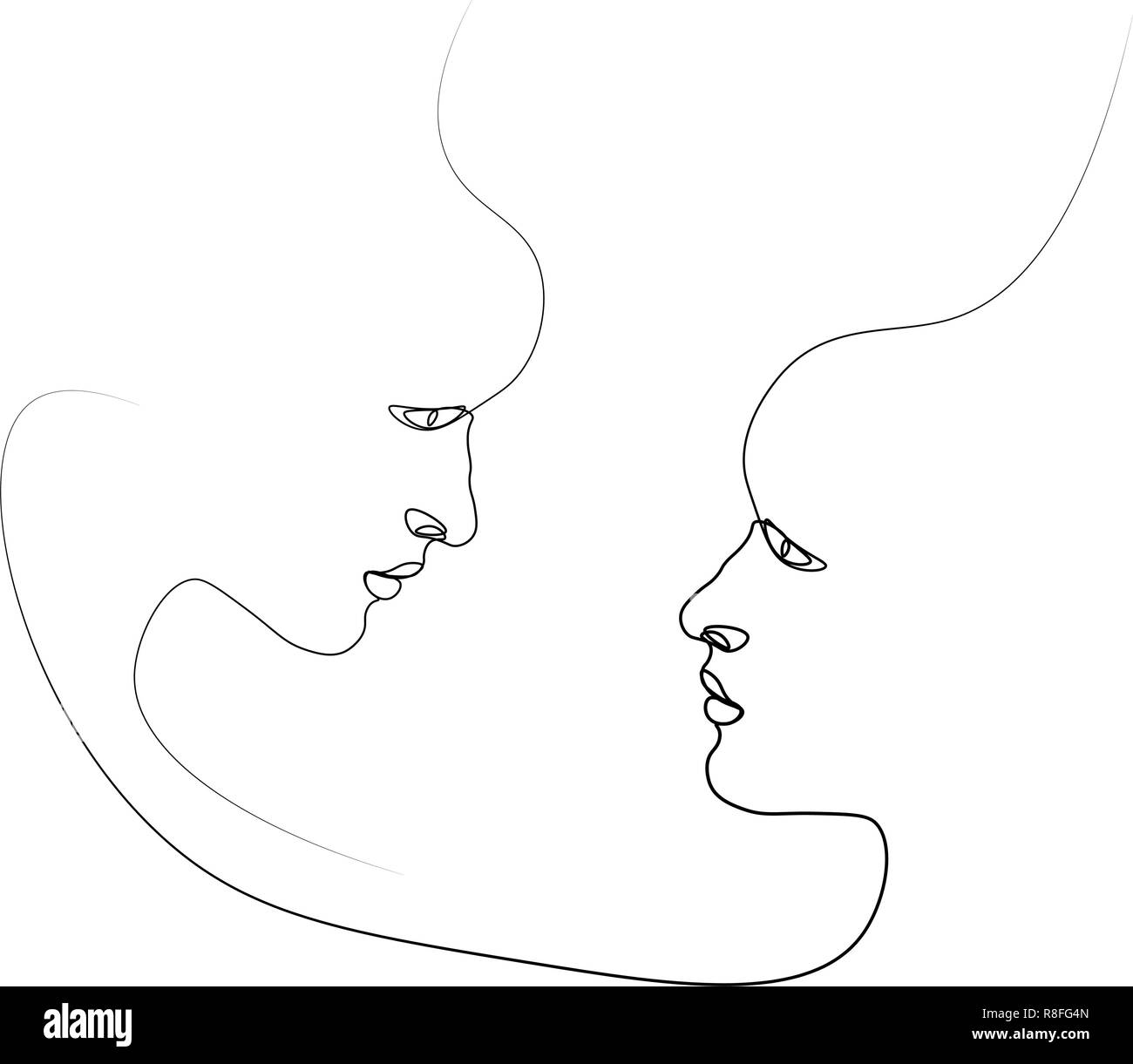 Two silhouettes of people drawn with one line. Simple vector ...