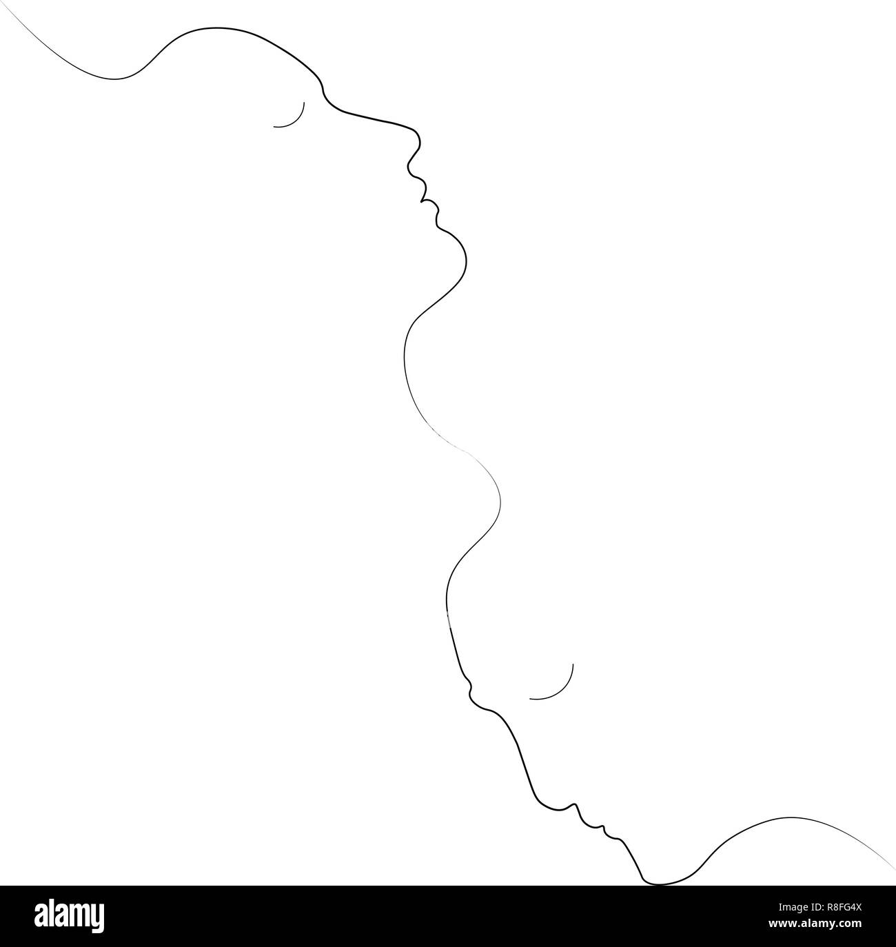 Two silhouettes of people drawn with one line. Simple vector ...