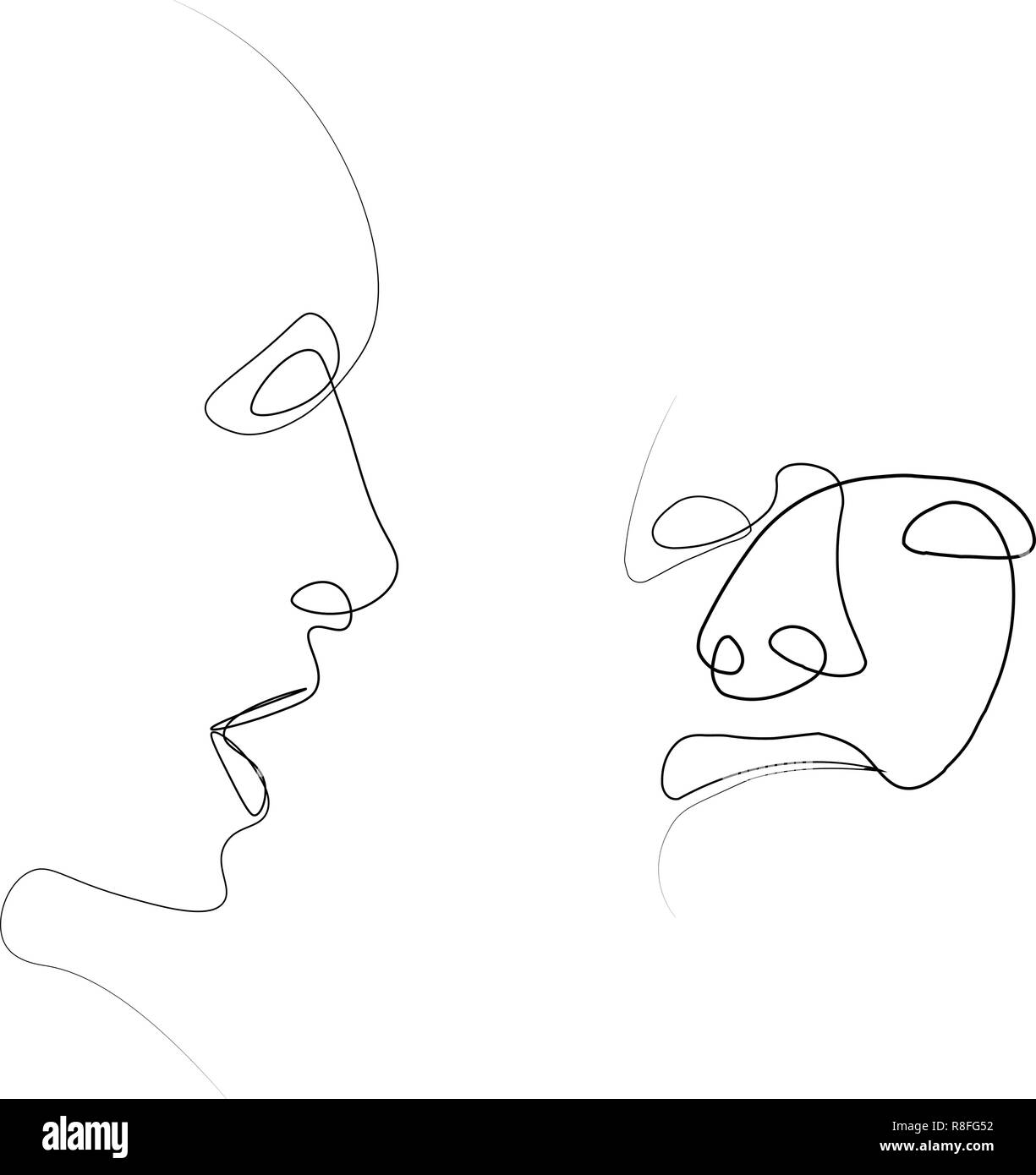 Two silhouettes of people drawn with one line. Simple vector ...