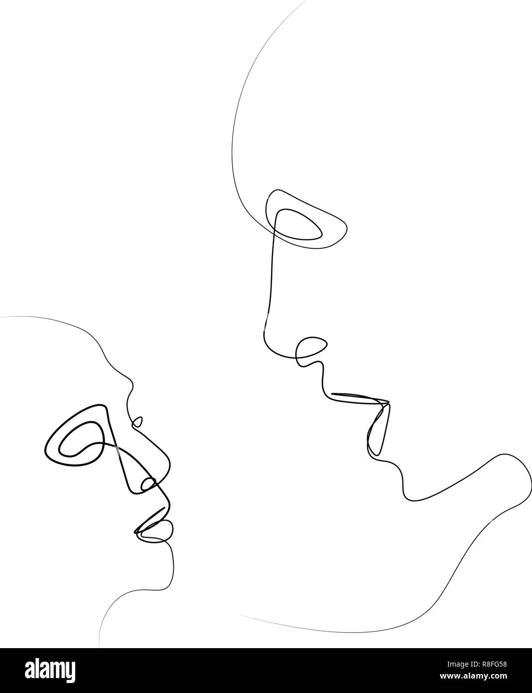 Two silhouettes of people drawn with one line. Simple vector ...