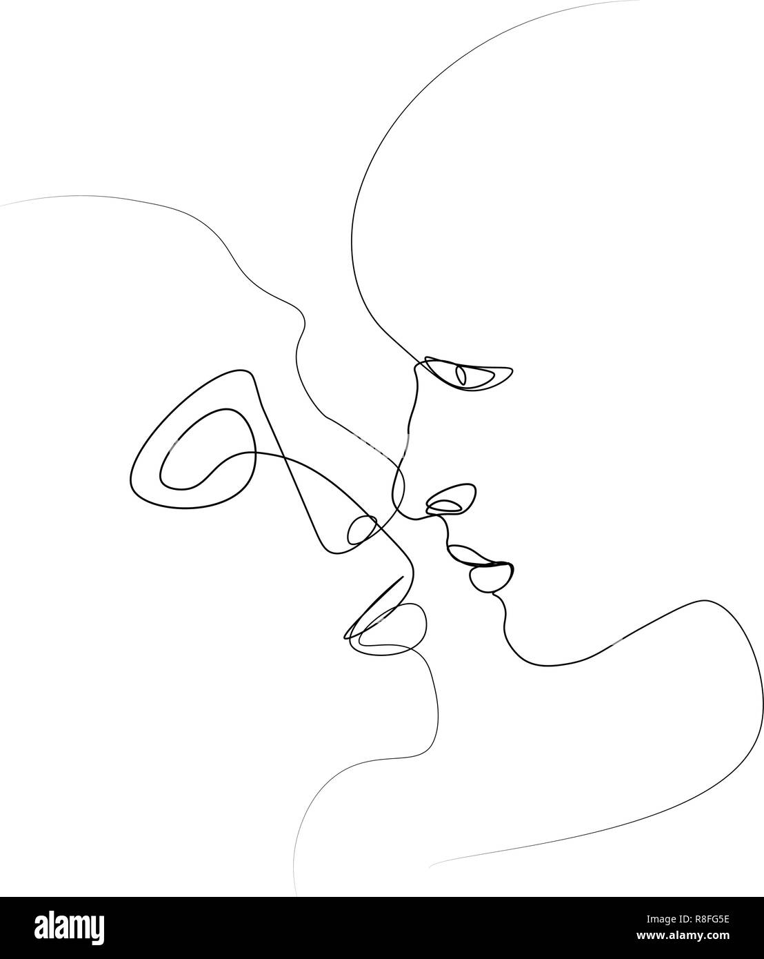 Two silhouettes of people drawn with one line. Simple vector ...