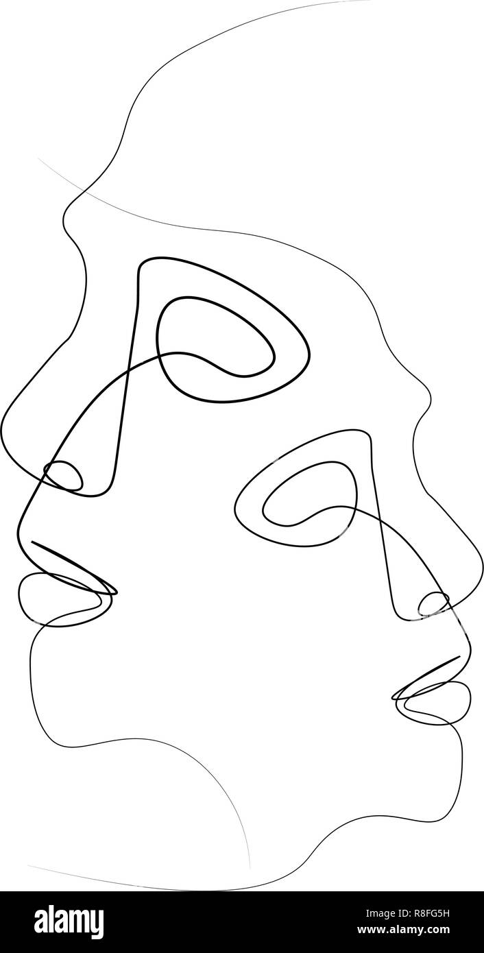 Two silhouettes of people drawn with one line. Simple vector ...