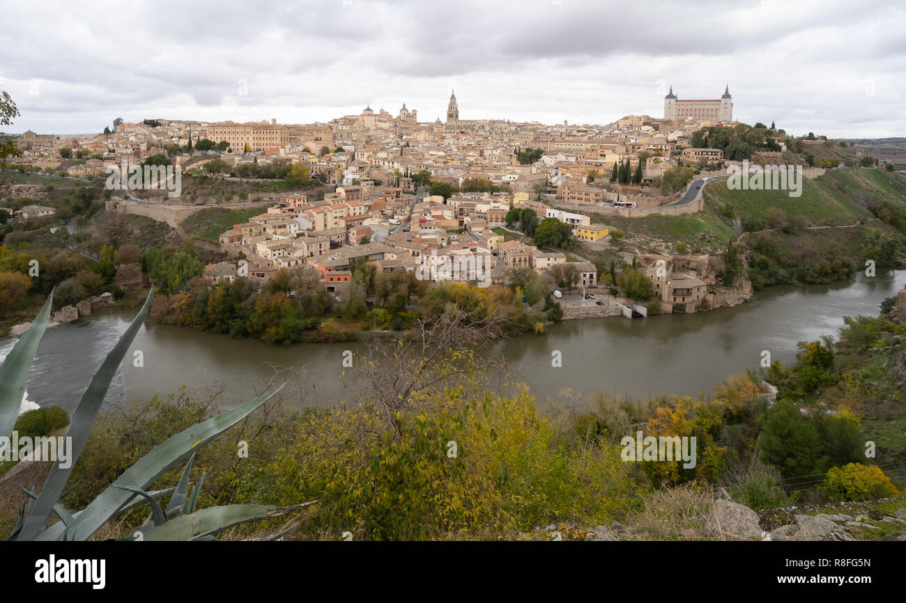 Skyline of old city of Toledo, Castile-La Mancha, Spain. View from the ...