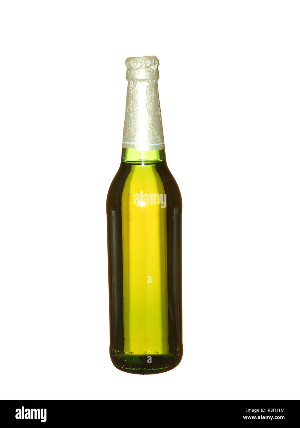 Sealed beer bottle from green glass without label isolated on white ...