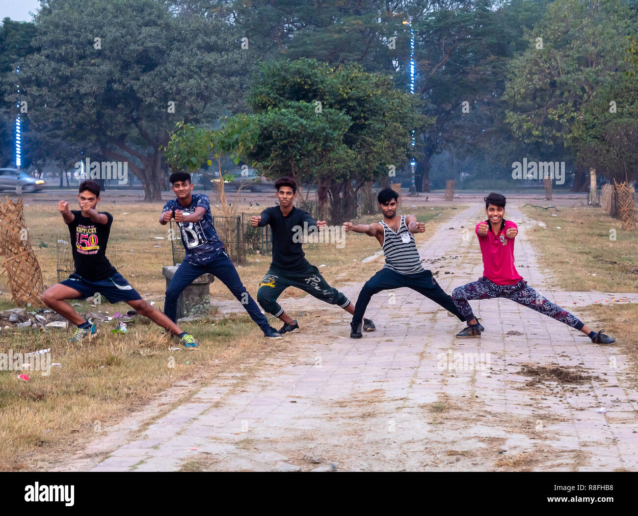 December 13,2018. Kolkata, India. Young boys doing fitness exercise in ...