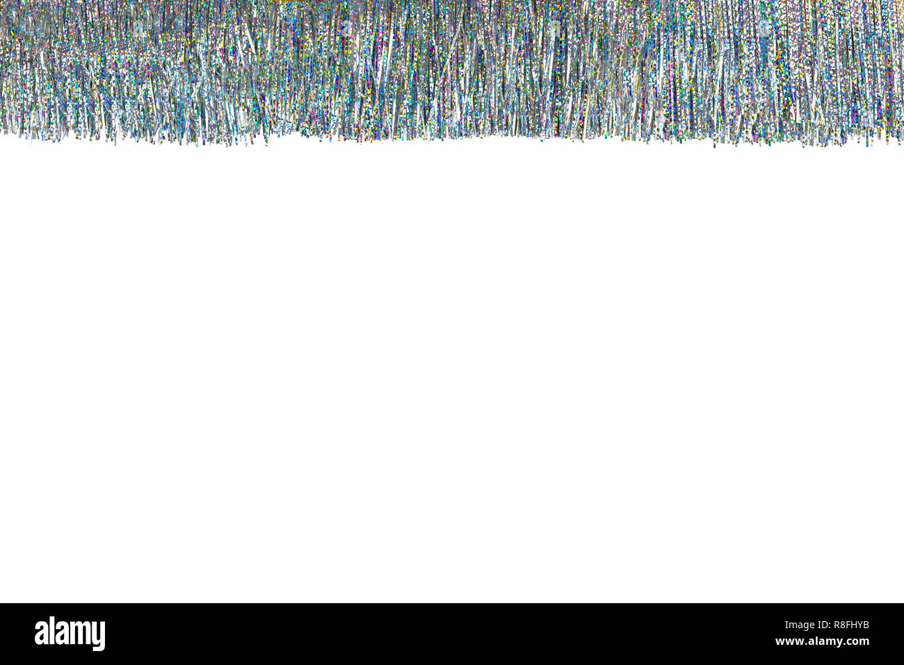 Frame made from silver and colorful tinsel, isolated on white ...