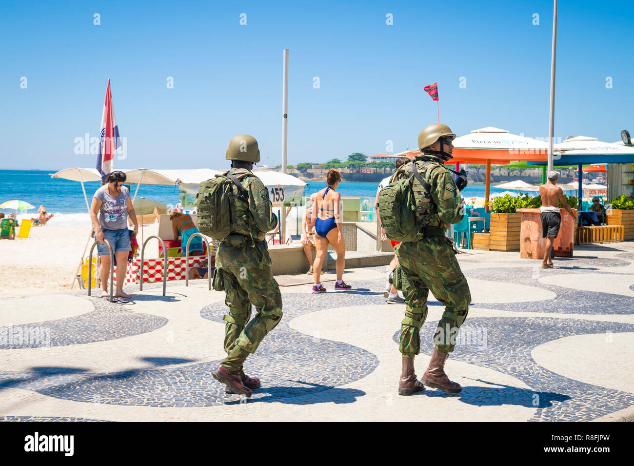 RIO DE JANEIRO - FEBRUARY 10, 2017: Two Brazilian Army soldiers walk in ...