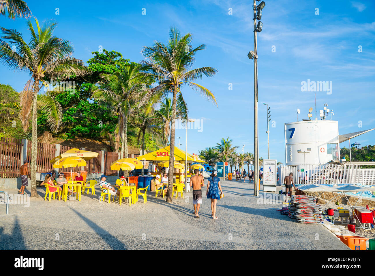 RIO DE JANEIRO - JANUARY, 2017: Beachgoers enjoy an unusually quiet ...