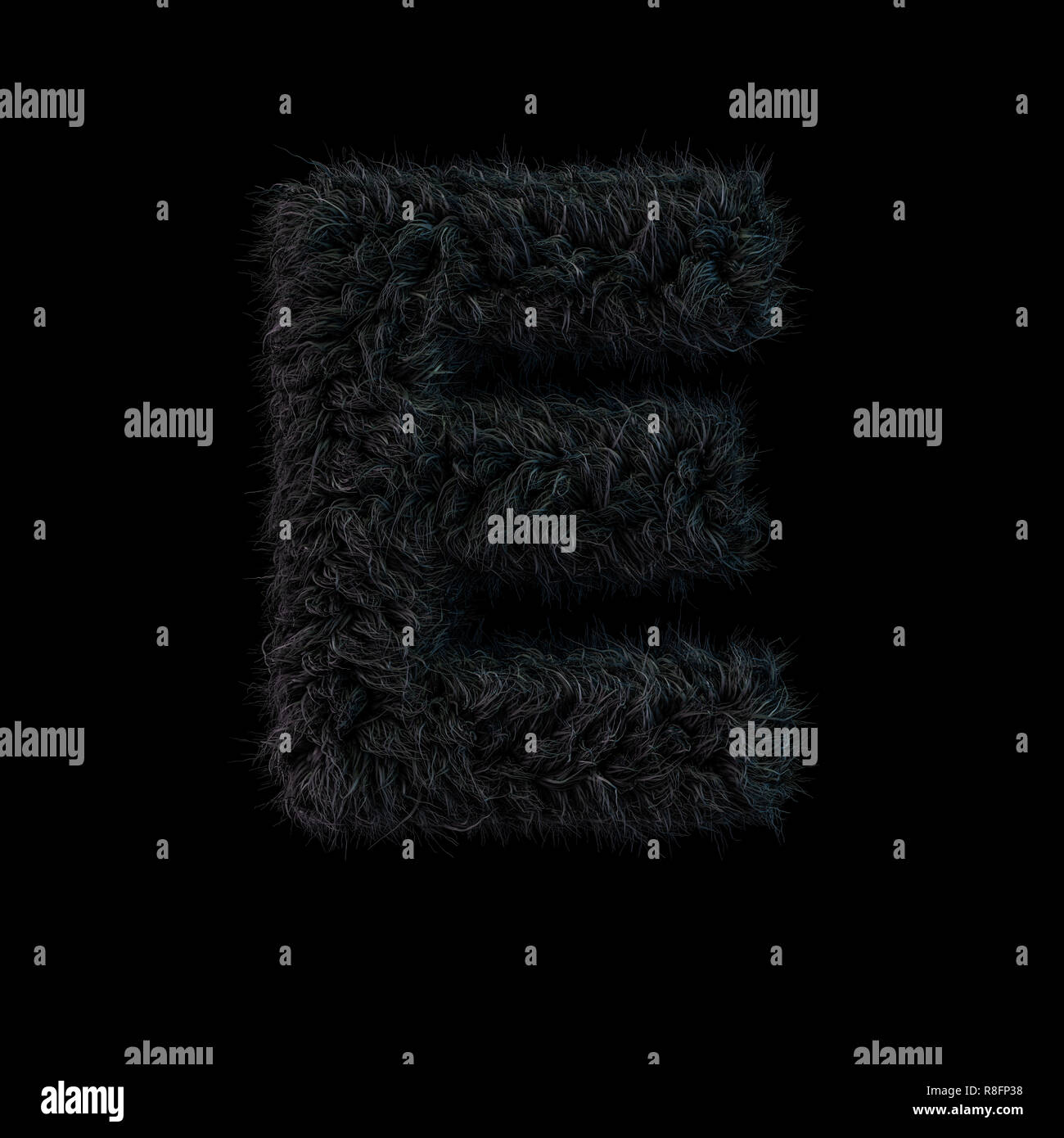 Uppercase fluffy and furry black font. Letter E. 3D rendering Stock ...