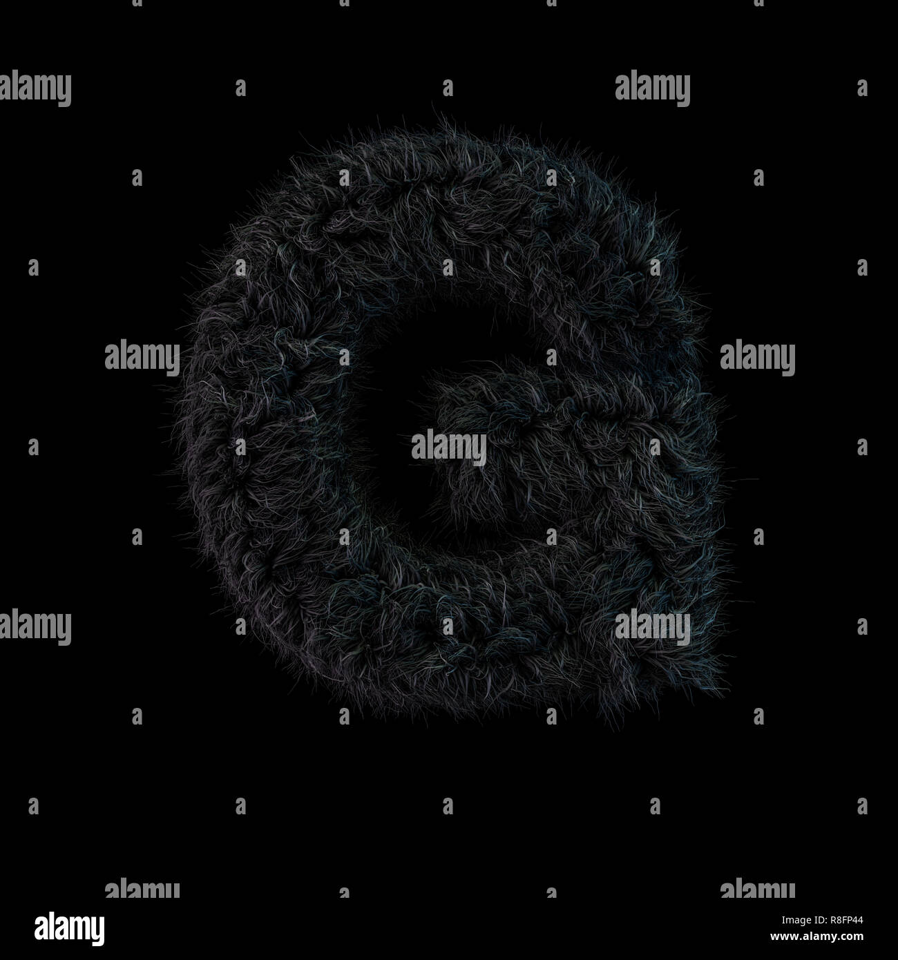 Uppercase fluffy and furry black font. Letter G. 3D rendering Stock ...