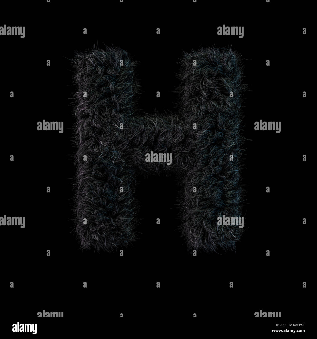 Uppercase fluffy and furry black font. Letter H. 3D rendering Stock ...