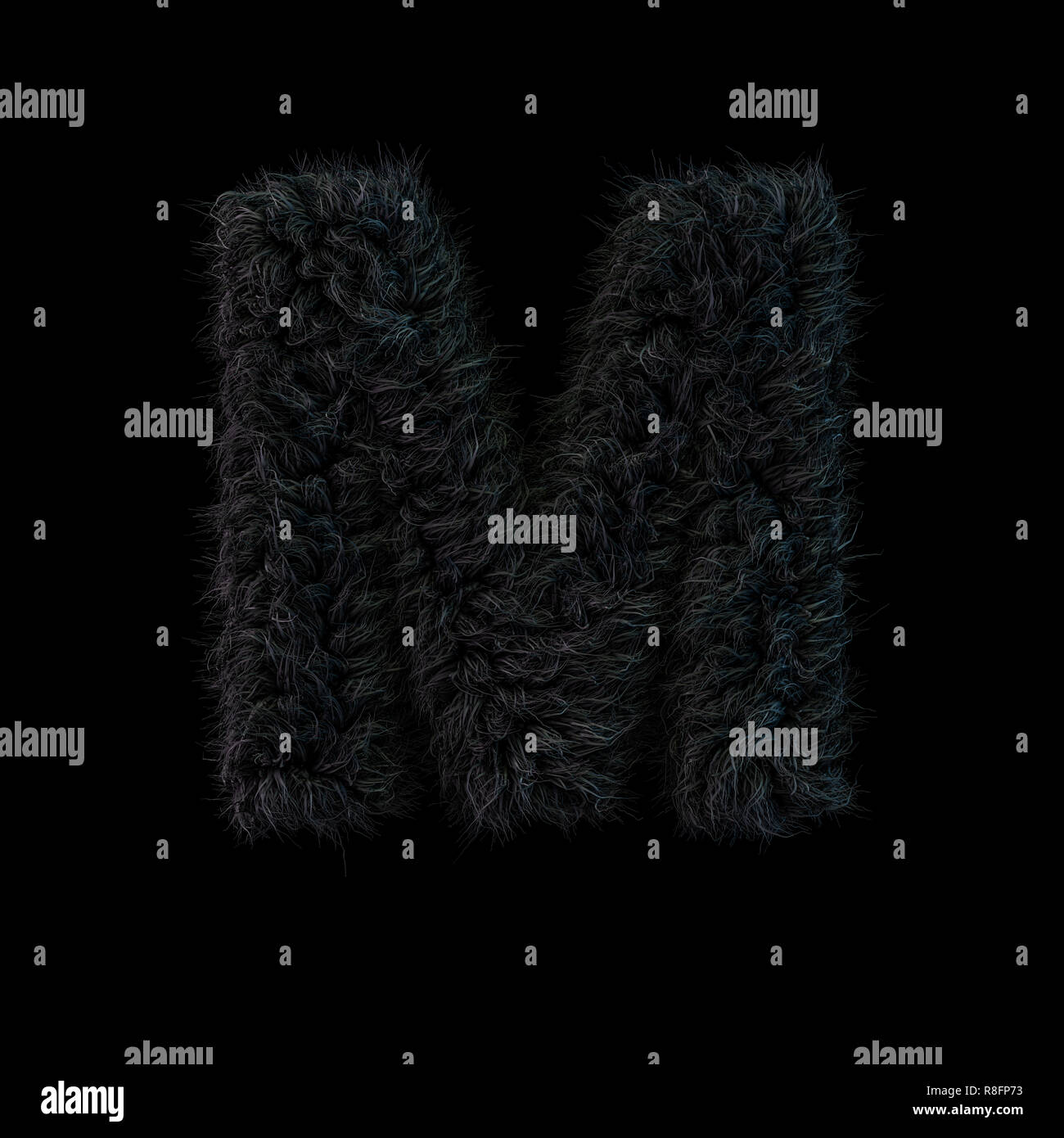 Uppercase fluffy and furry black font. Letter M. 3D rendering Stock ...