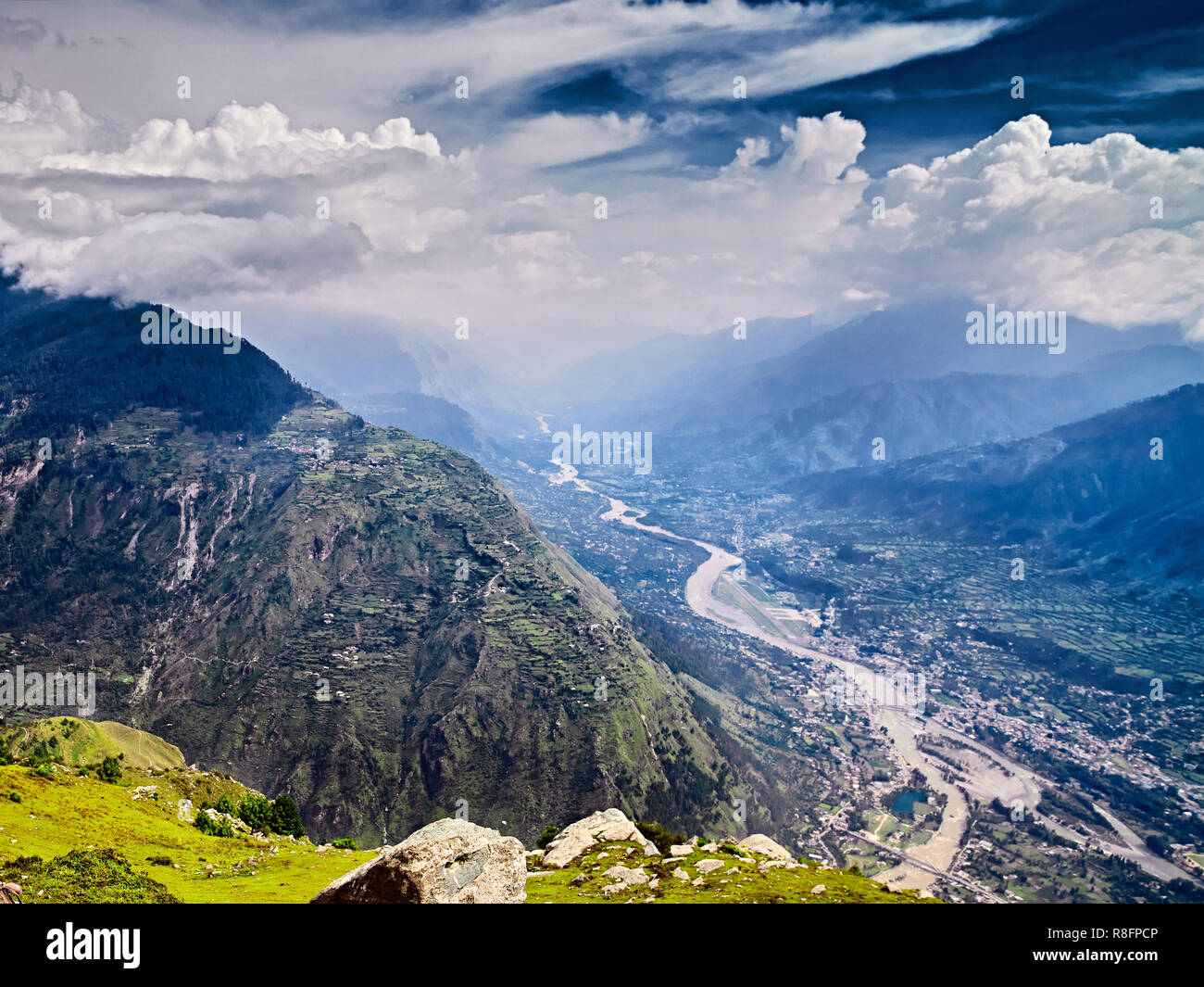 Aerial view of Kullu valley. Naggar, Himachal Pradesh. North India ...