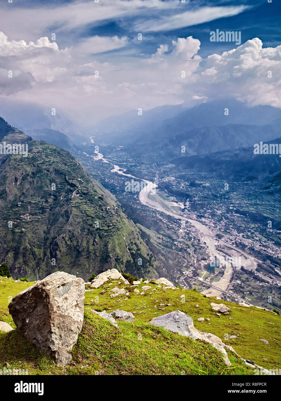 Aerial view of Kullu valley. Naggar, Himachal Pradesh. North India ...