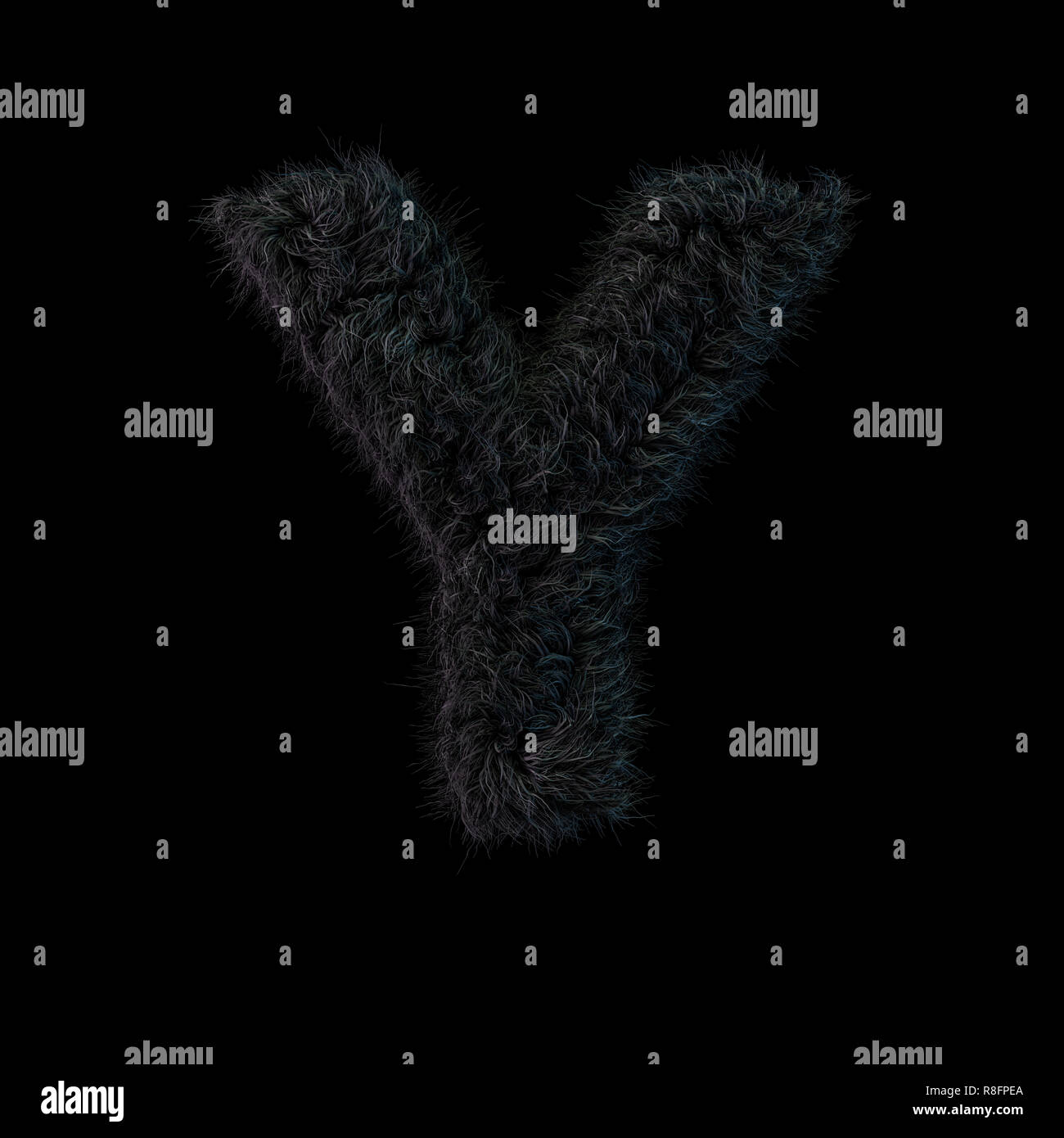 Uppercase fluffy and furry black font. Letter Y. 3D rendering Stock ...