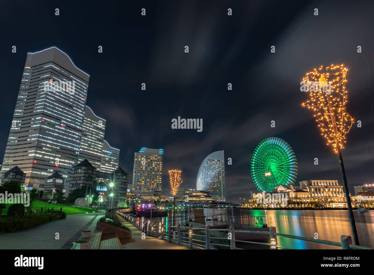 Urban skyline of Minato Mirai 21 area of Yokohama City at night in ...