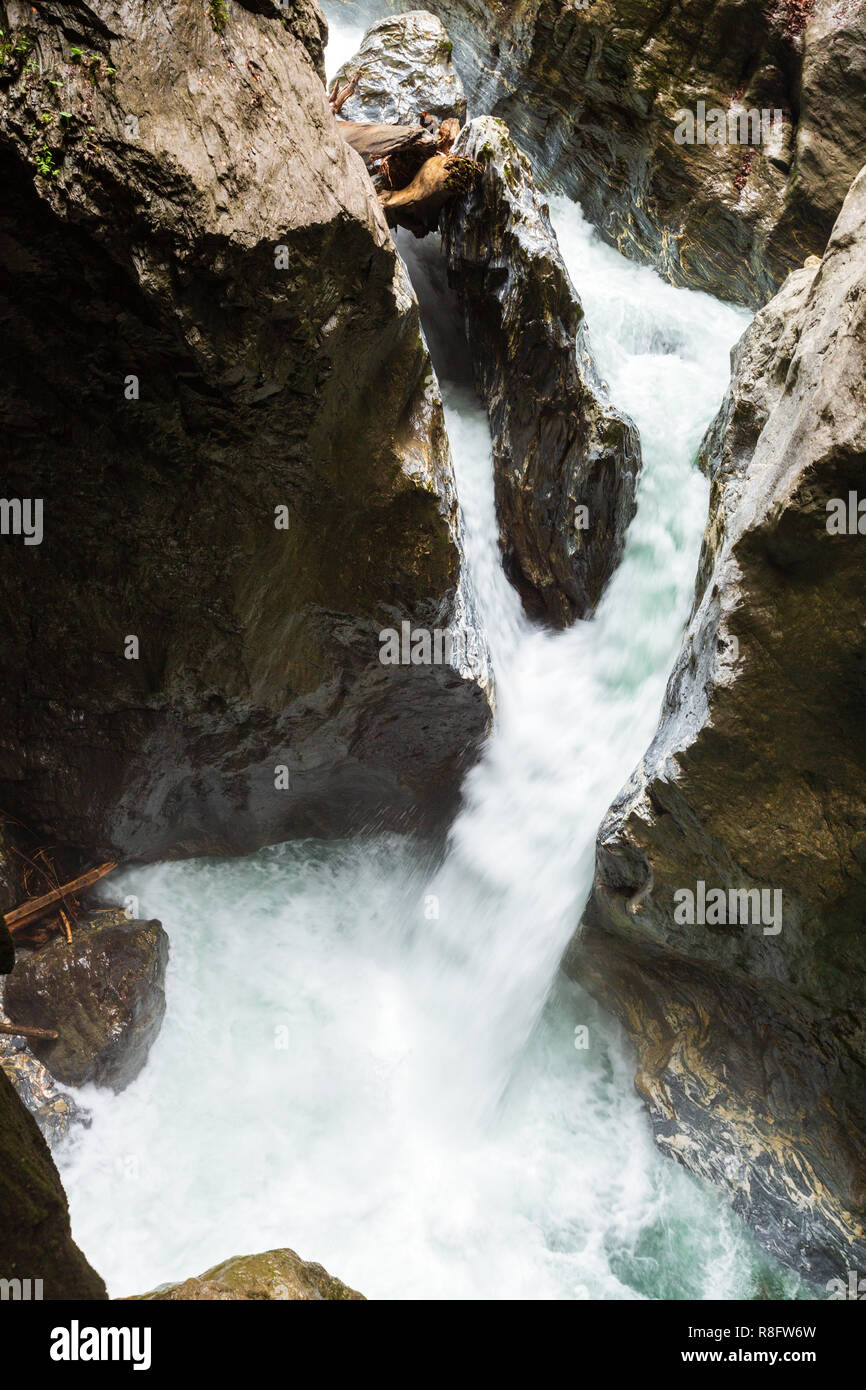 Summer Liechtensteinklamm gorge with stream and waterfalls in Austria ...