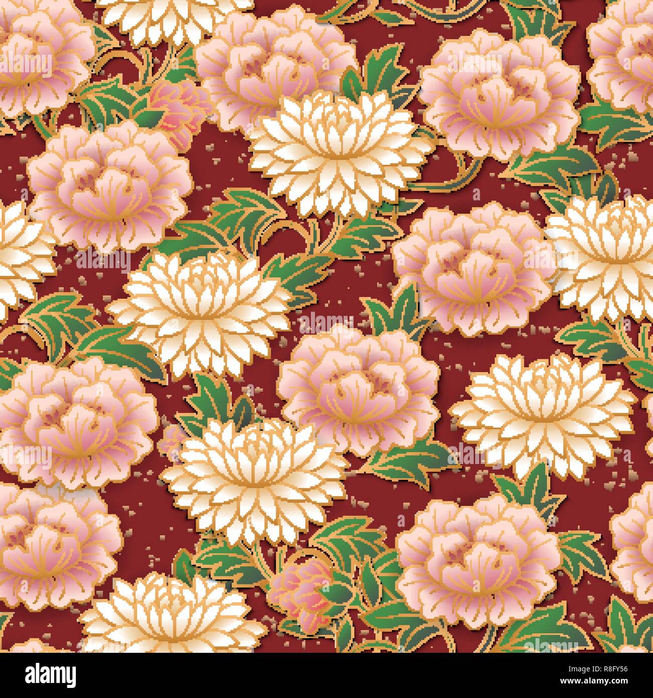 Chinese pink flower and spiral cloud seamless pattern background. Idea ...