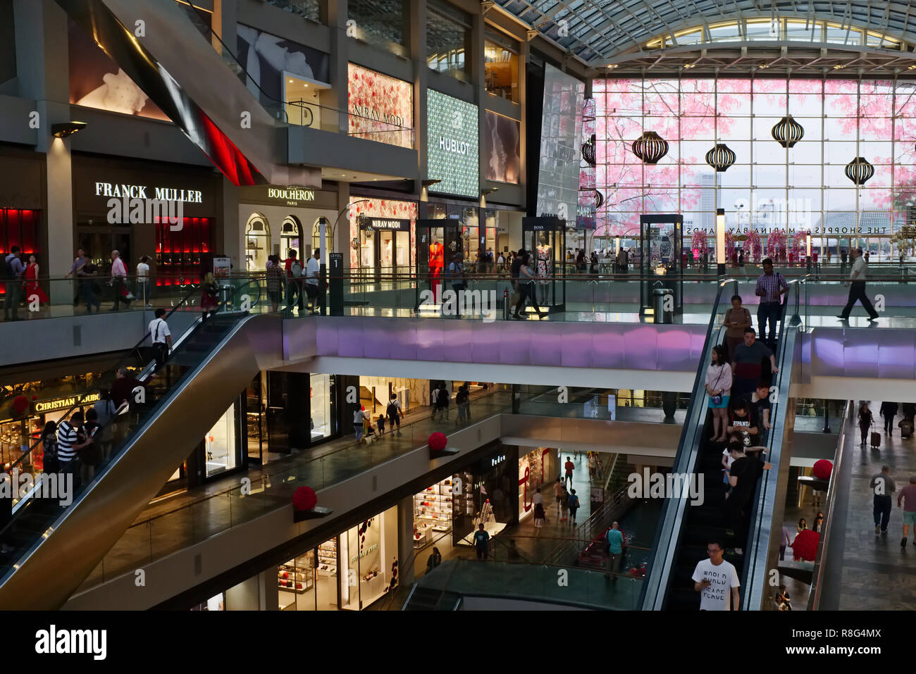Inside luxury shopping mall The Shoppes at Marina Bay Sands, Marina Bay ...
