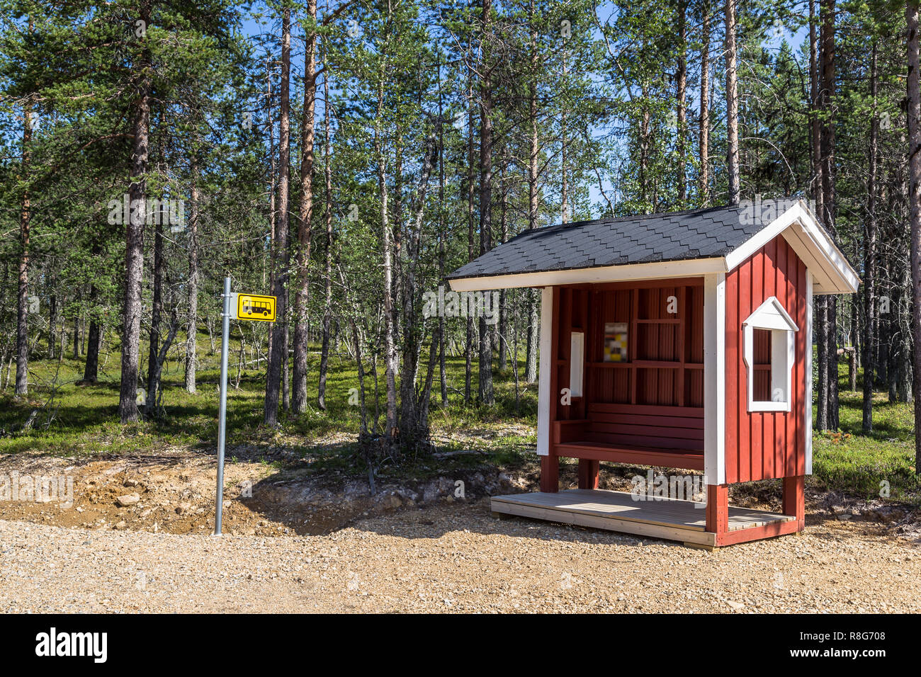 Typical small wooden bus stop in Finland Stock Photo - Alamy