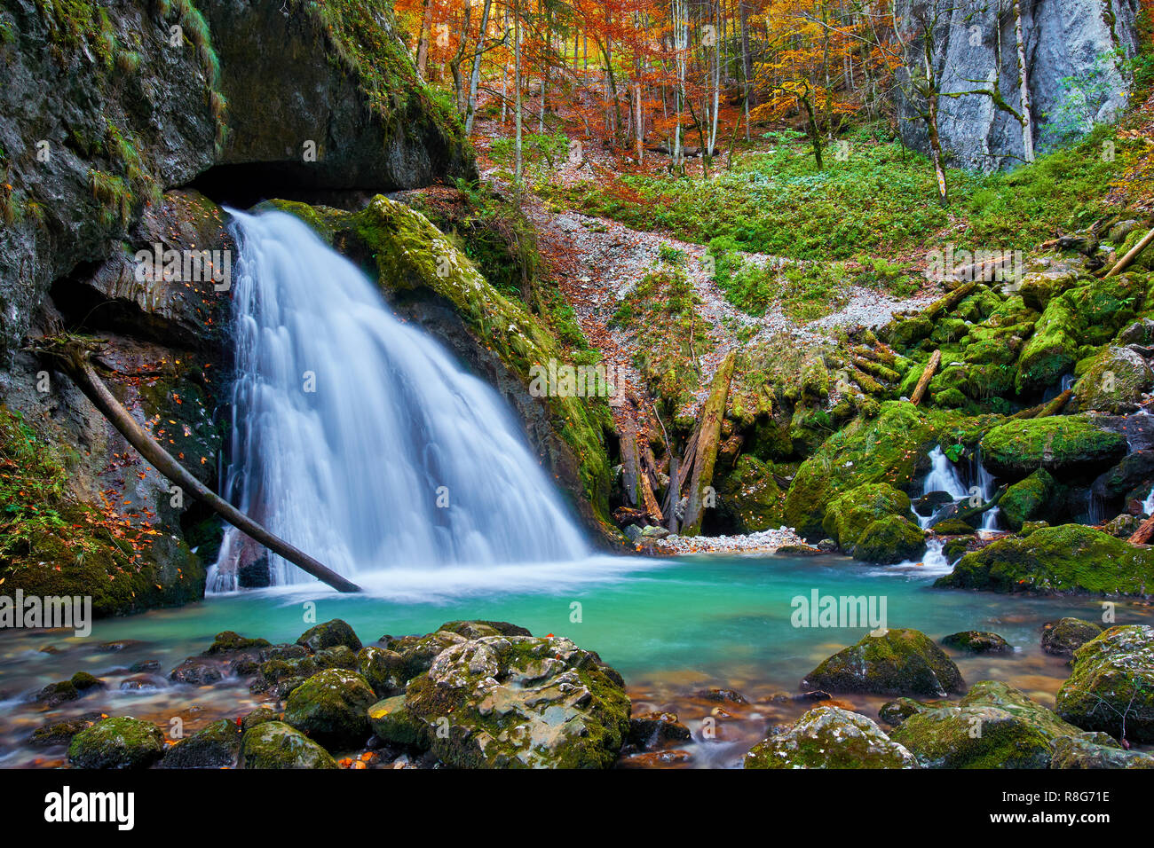 Picturesque landscape of waterfall and azure waters in a canyon Stock ...