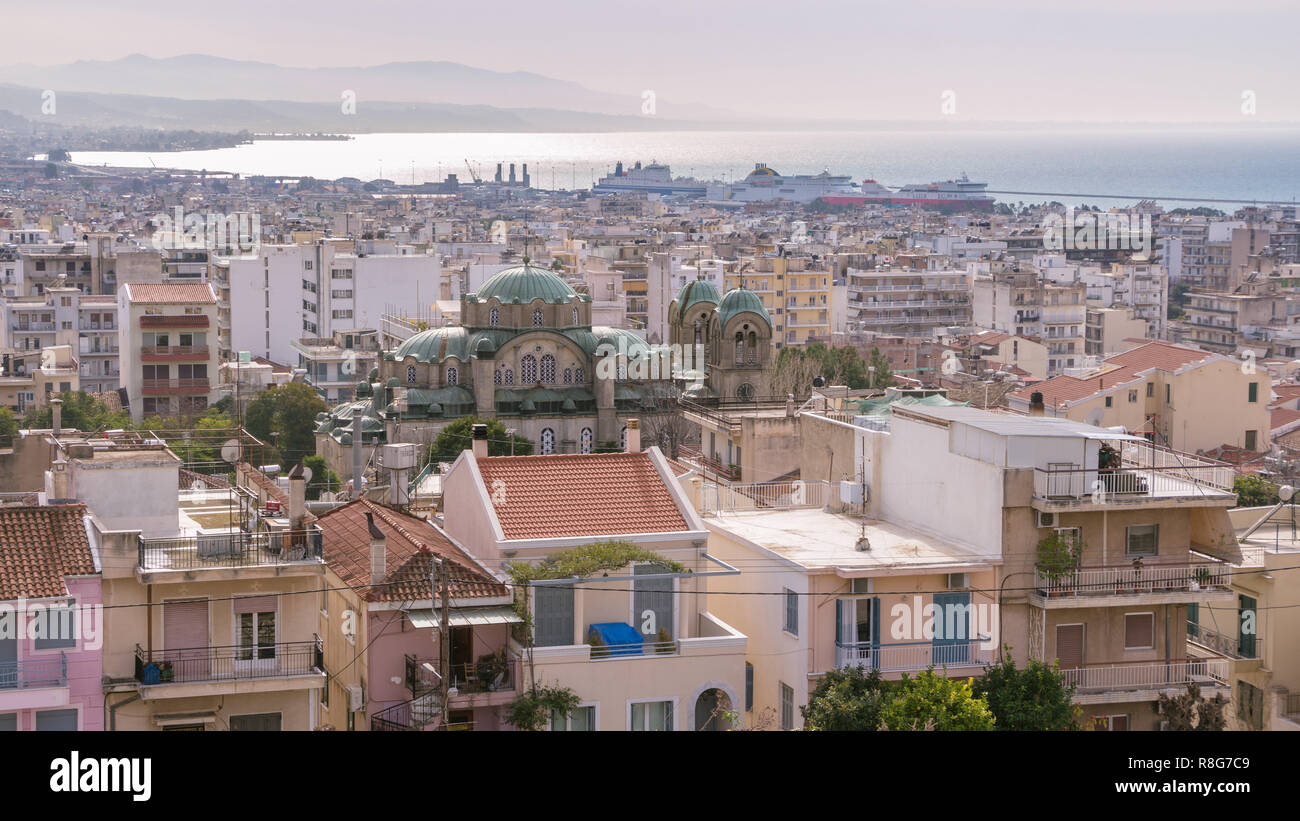Cityscape of Patras on Peloponnese in Greece; view from the historic ...