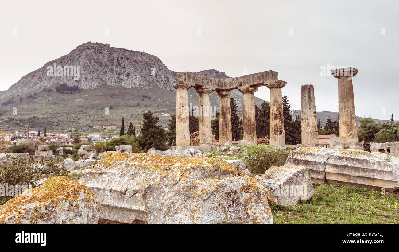 Temple of Apollo in Ancient Corinth, Greece Stock Photo - Alamy