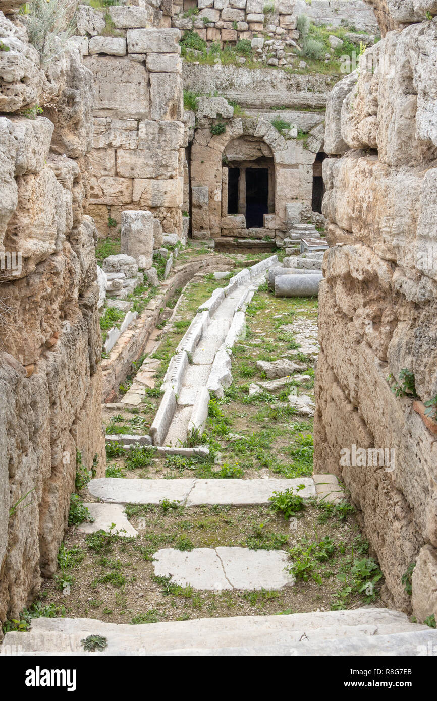 First Roman waterworks system in Ancient Corinth, Greece Stock Photo ...