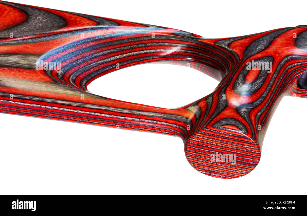 Thumbhole rifle stock that is red laminate on a white background Stock ...