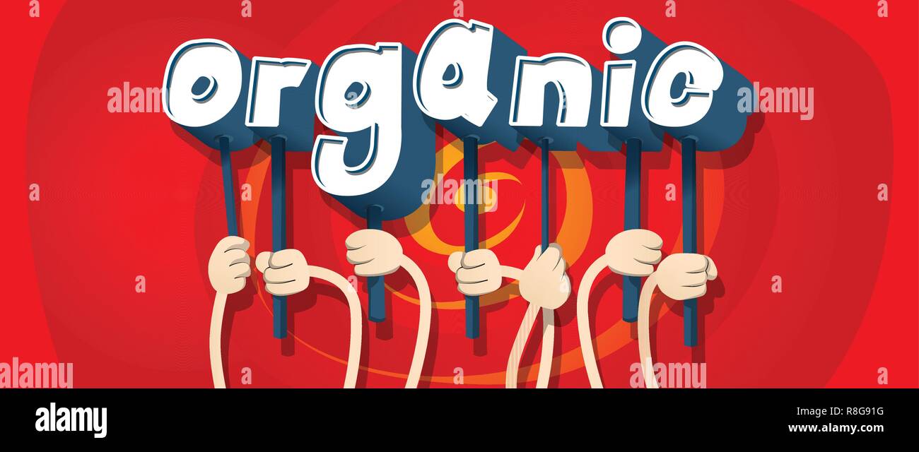 Diverse hands holding letters of the alphabet created the word Organic ...