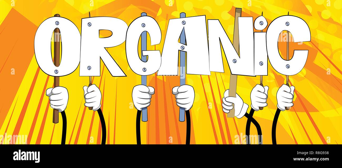 Diverse hands holding letters of the alphabet created the word Organic ...