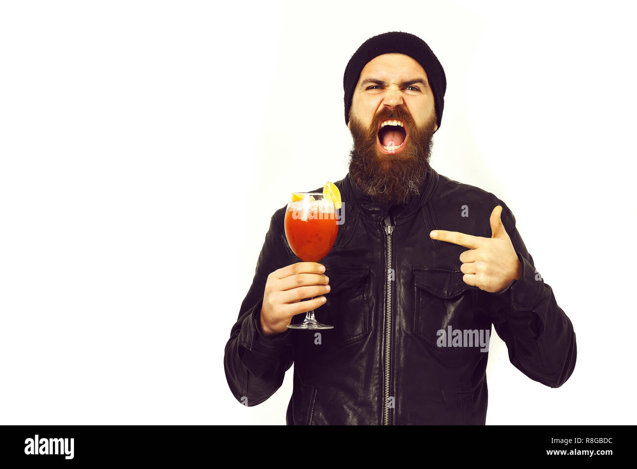 Bearded man, long beard. Brutal caucasian angry hipster with moustache ...