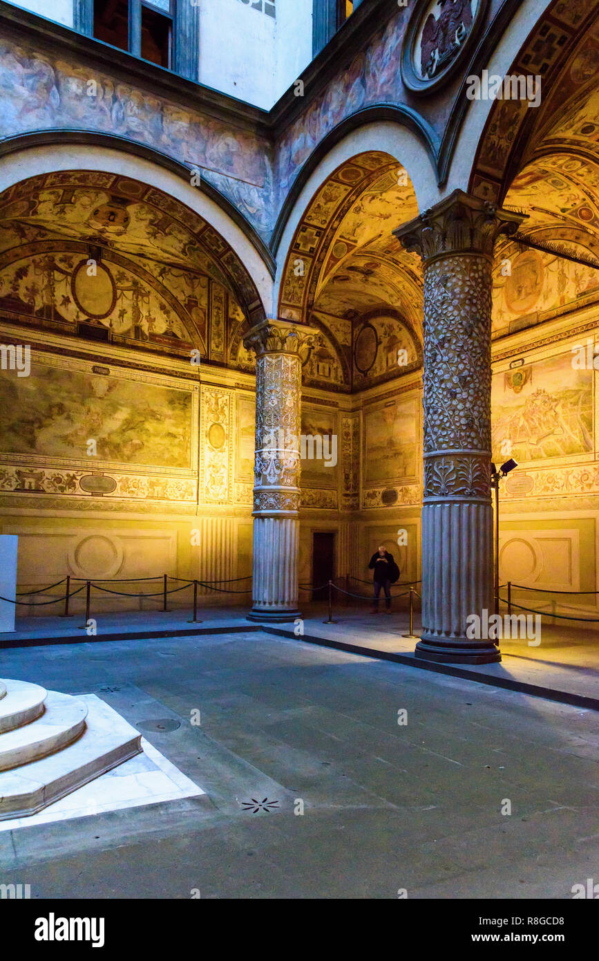 Florence, Italy - September 27, 2018: First Courtyard of Palazzo ...