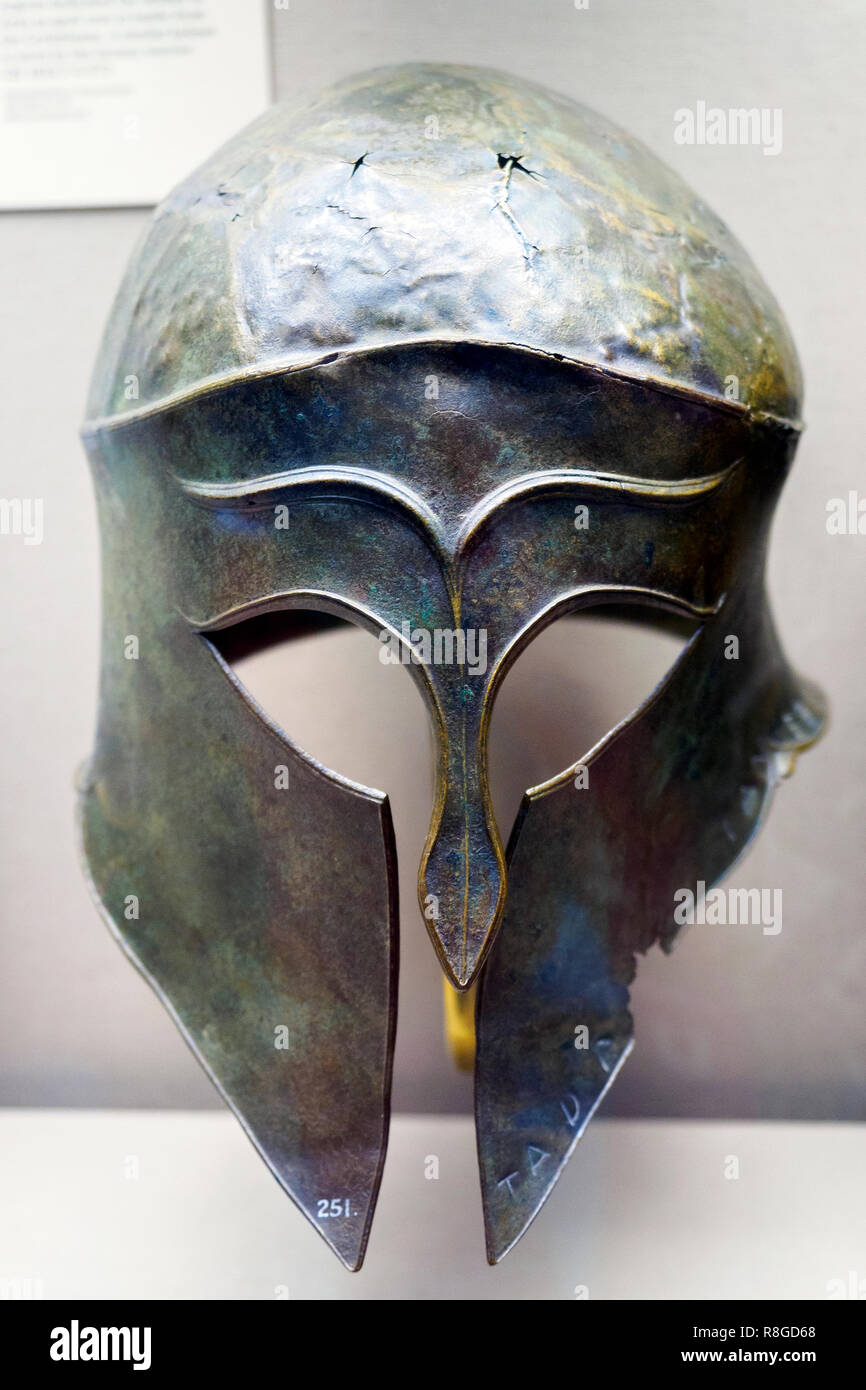 Bronze helmet of Corinthian type Greek, about 460 BC from Olympia ...