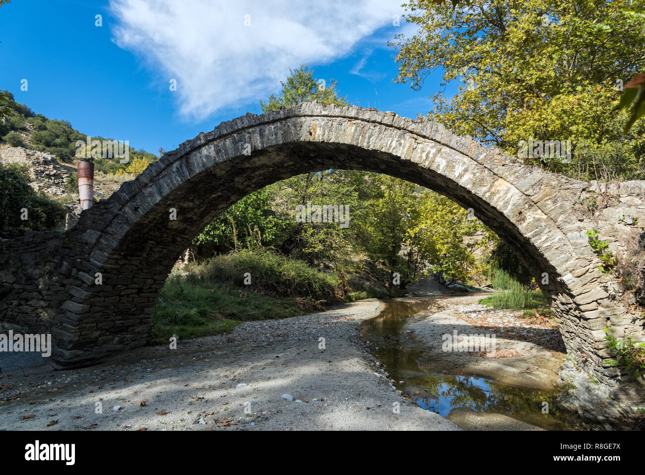 View of the traditional stone bridge near Elassona in Thessaly, Greece ...