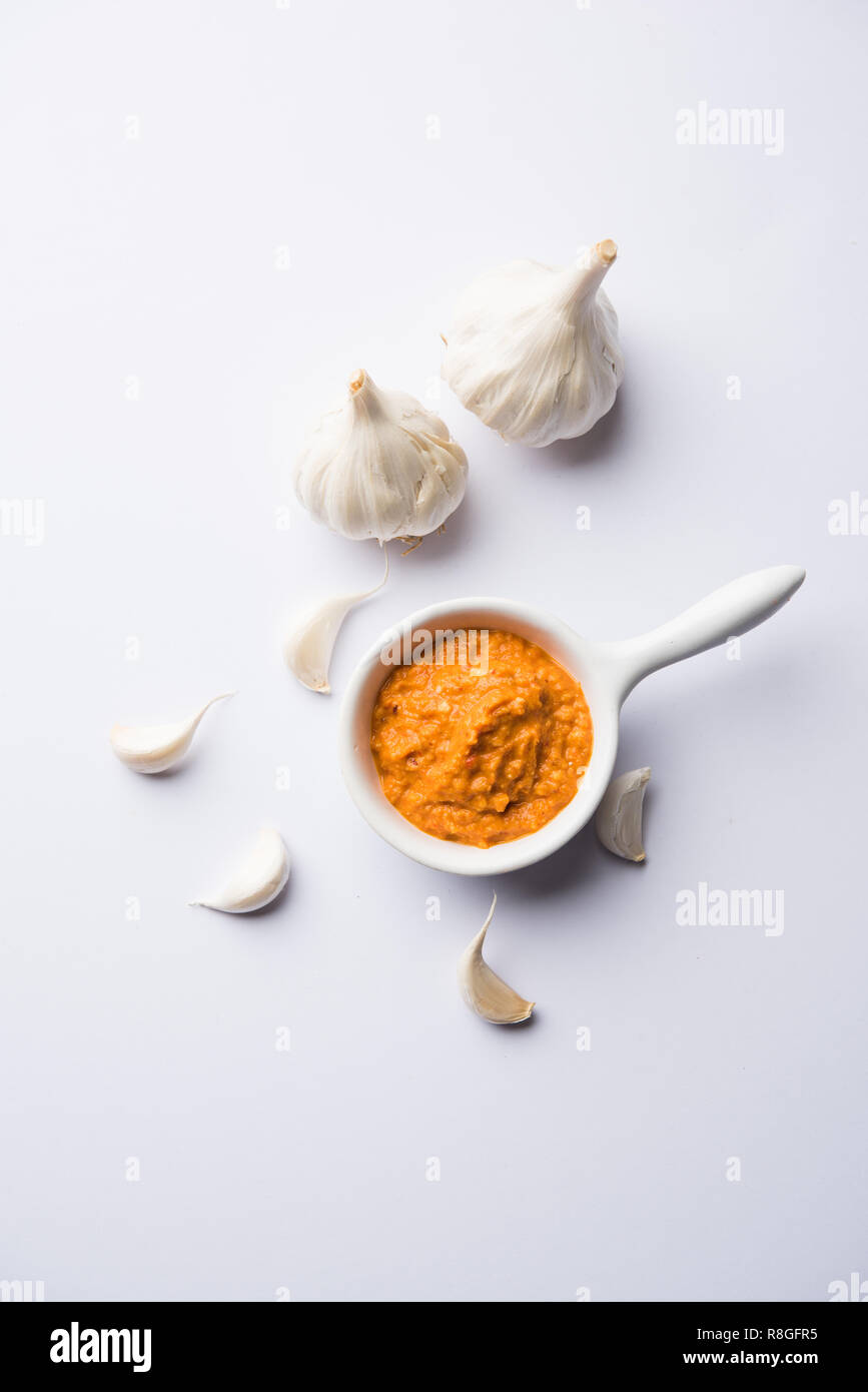 Garlic chutney, made using lahsun/lehsun originating from the India ...