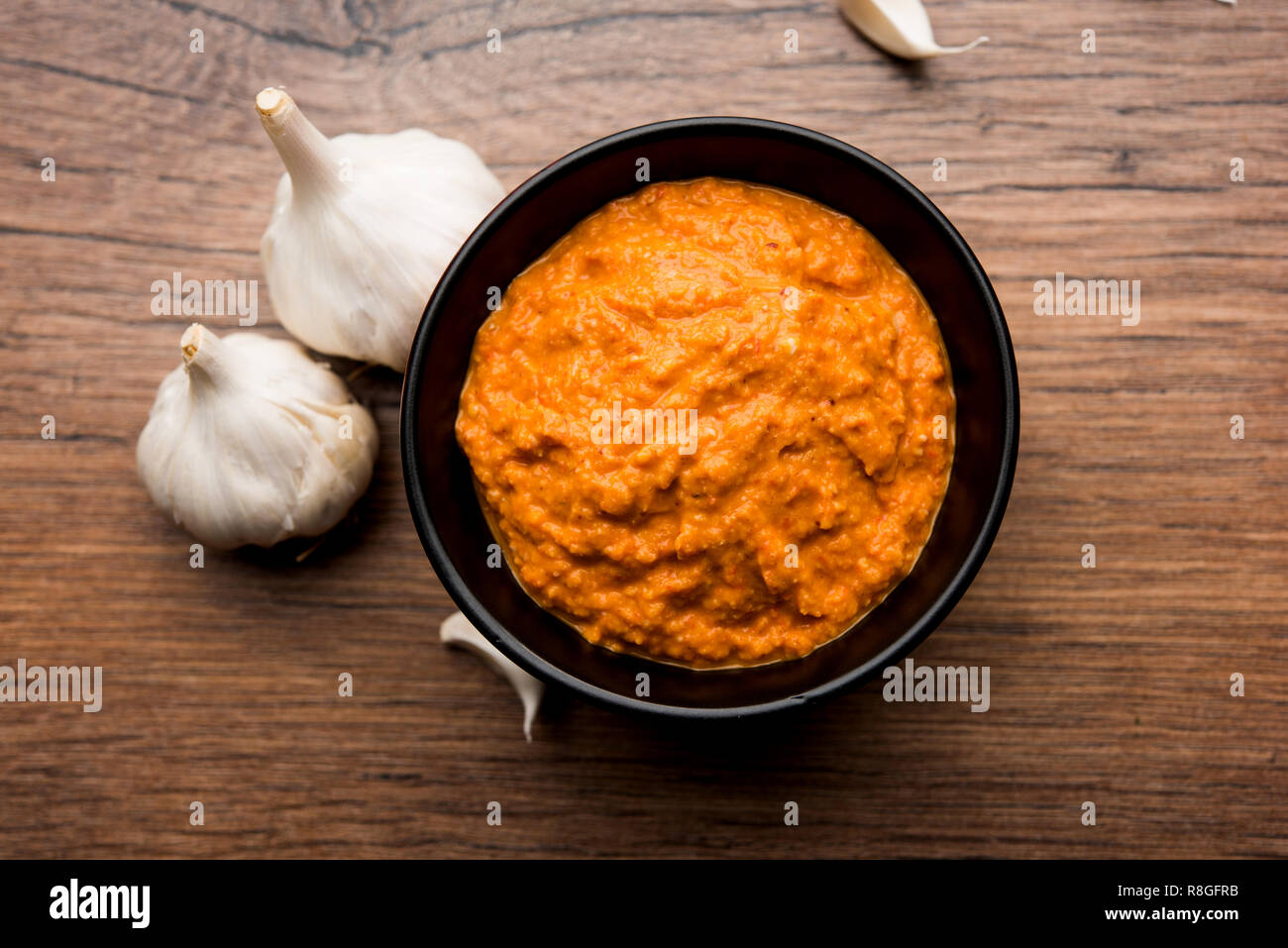 Garlic chutney, made using lahsun/lehsun originating from the India ...