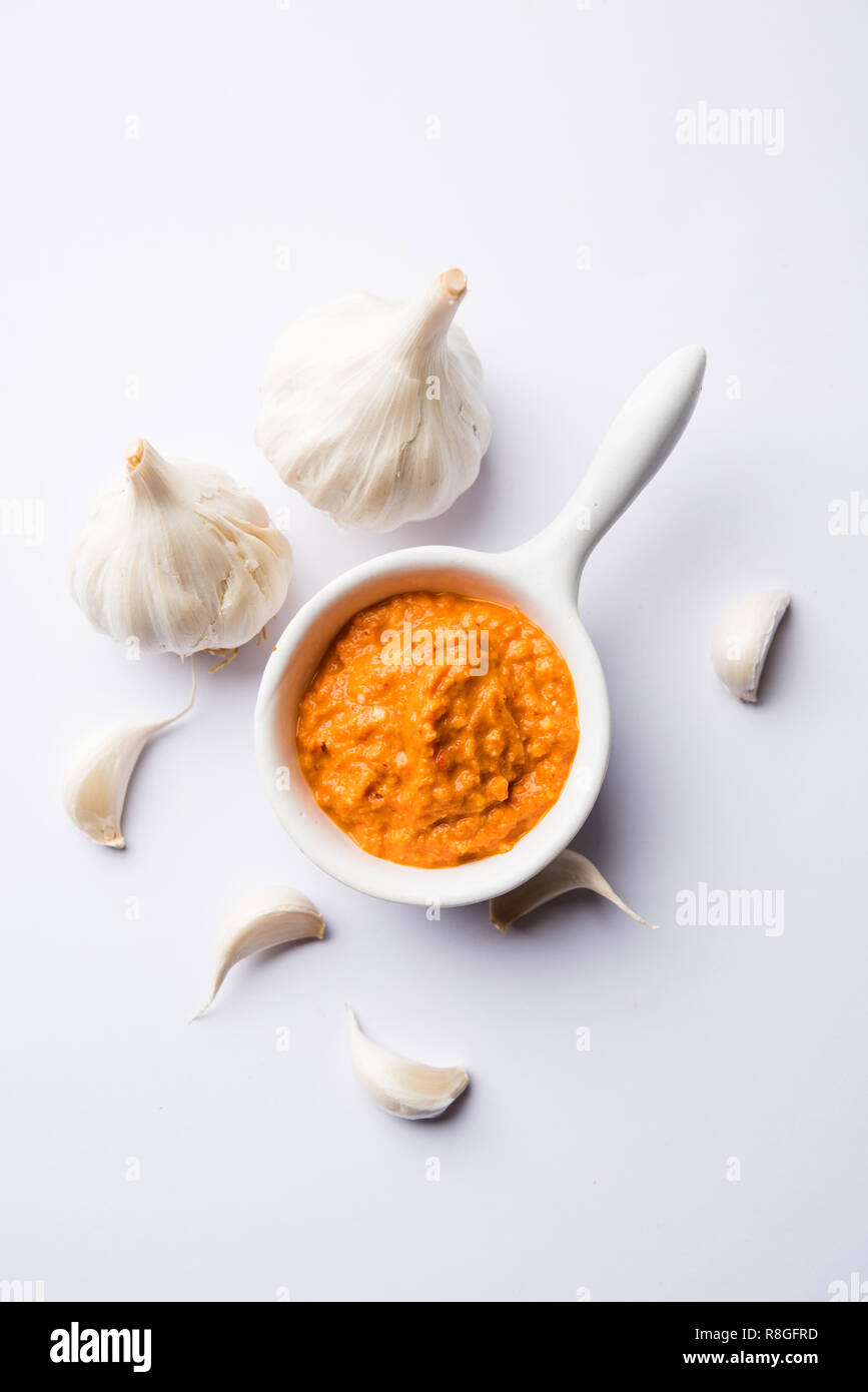 Garlic chutney, made using lahsun/lehsun originating from the India ...