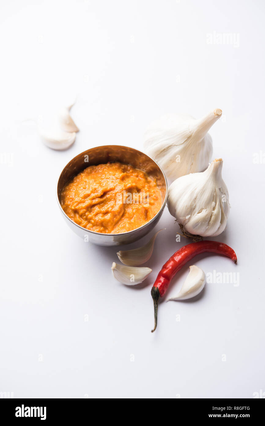 Garlic chutney, made using lahsun/lehsun originating from the India ...