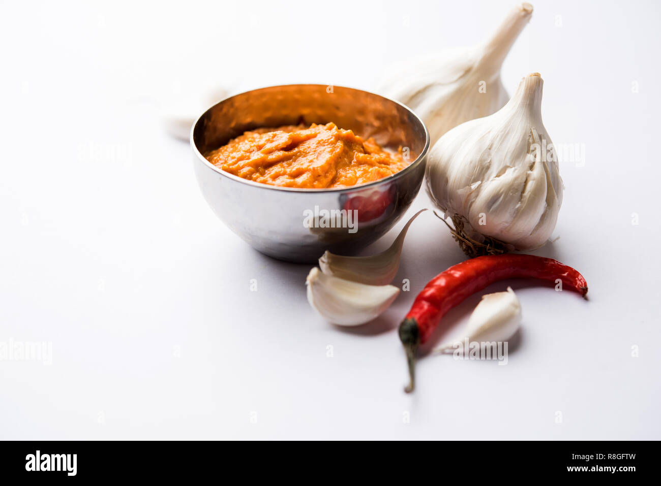 Garlic chutney, made using lahsun/lehsun originating from the India ...