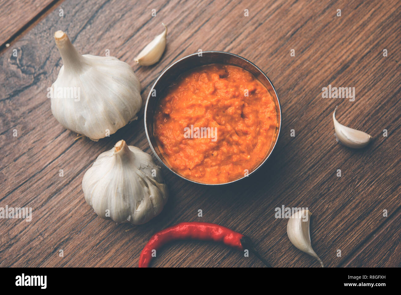 Garlic chutney, made using lahsun/lehsun originating from the India ...