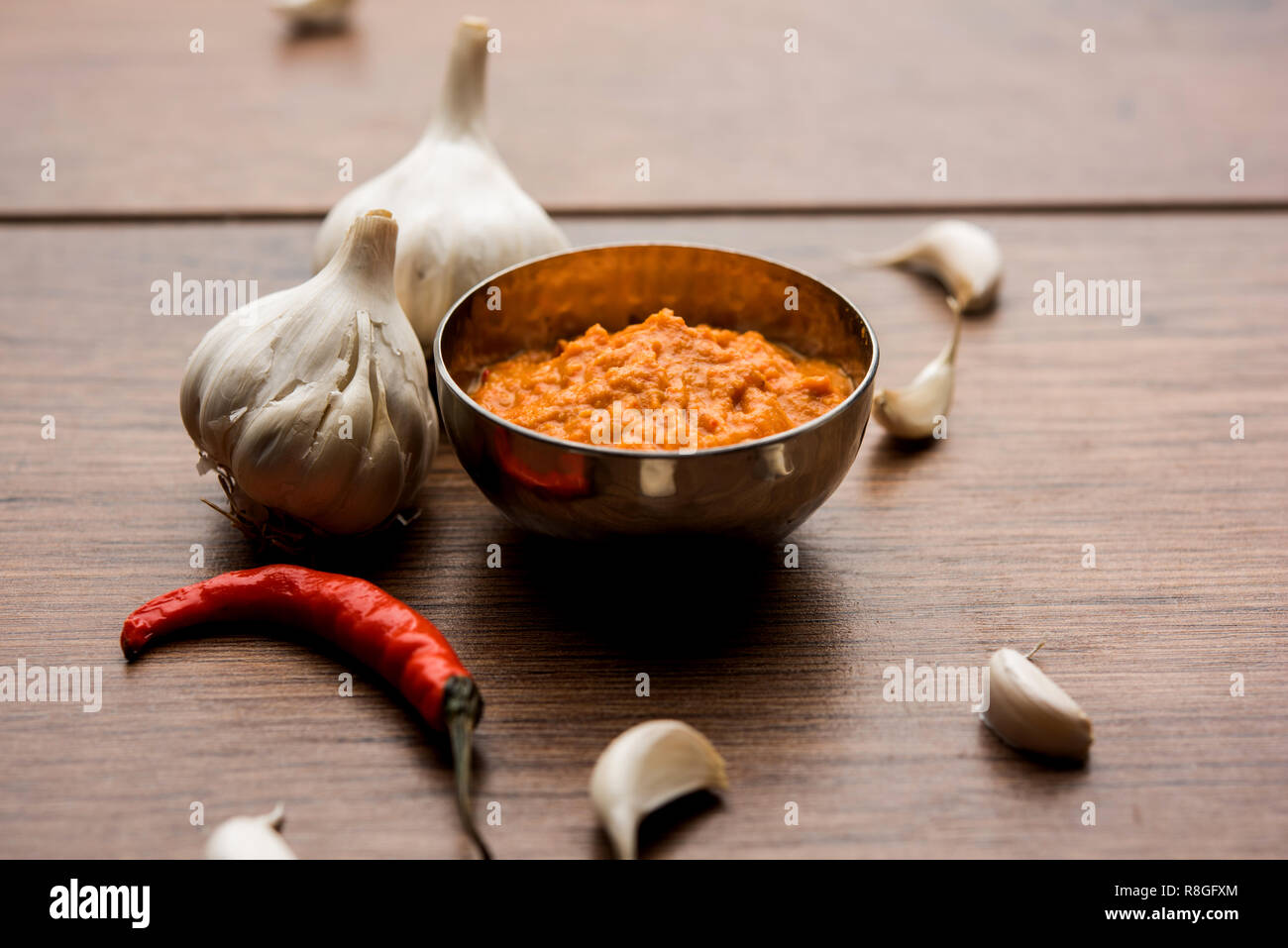 Garlic chutney, made using lahsun/lehsun originating from the India ...