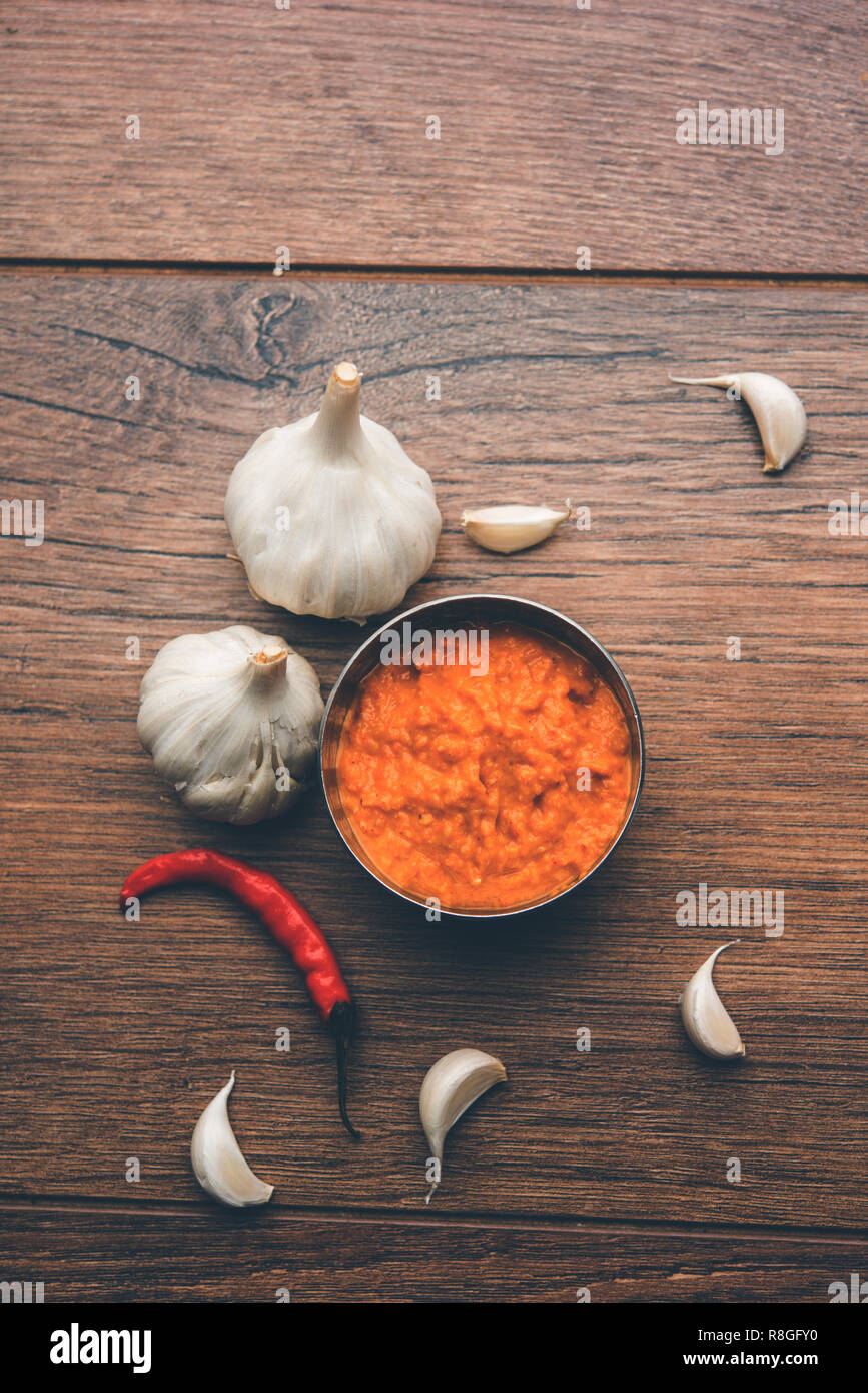 Garlic chutney, made using lahsun/lehsun originating from the India ...