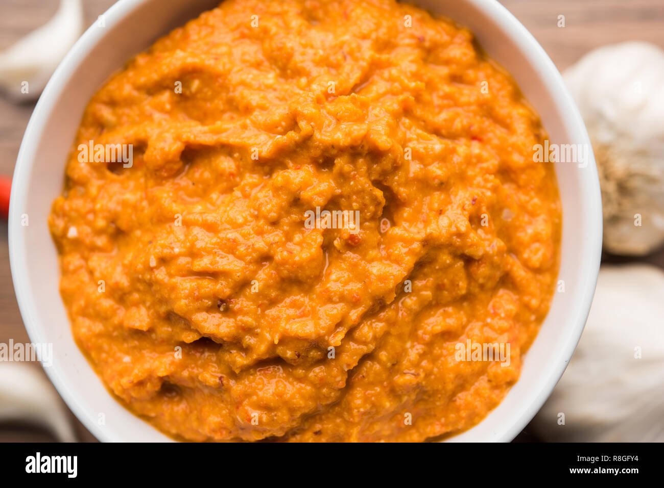 Garlic chutney, made using lahsun/lehsun originating from the India ...
