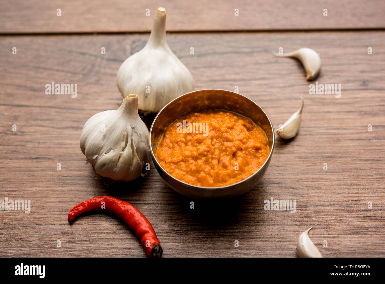 Garlic chutney, made using lahsun/lehsun originating from the India ...