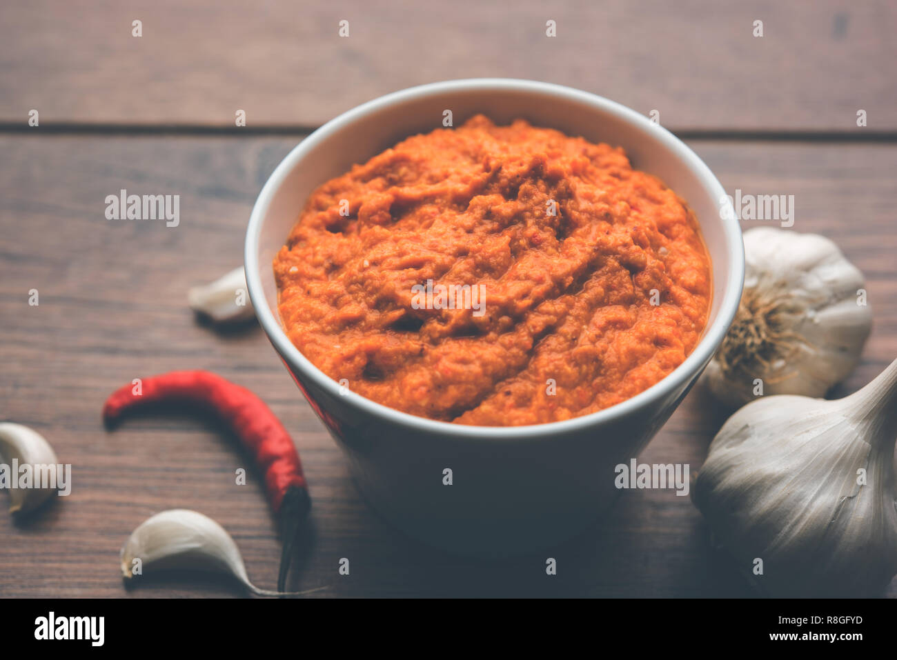 Garlic chutney, made using lahsun/lehsun originating from the India ...